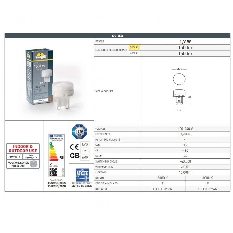 Ampoule LED G9 - 1,7W - FUMAGALLI